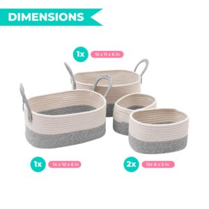 E-HOUPRO Storage Baskets Set of 4,Cotton Rope Woven Organizer Bins Foldable Decorative Basket with Handles for Baby Nursery Laundry Kid's Toy,Grey