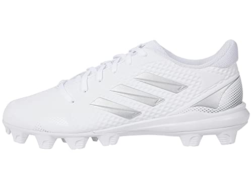 adidas Women's Purehustle 2 MD Baseball Shoe, White/Silver Metallic/Silver Metallic, 10