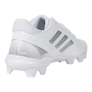 adidas Women's Purehustle 2 MD Baseball Shoe, White/Silver Metallic/Silver Metallic, 10