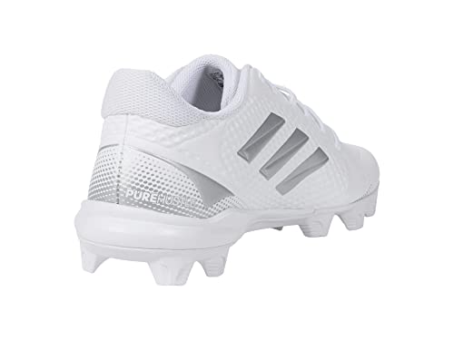 adidas Women's Purehustle 2 MD Baseball Shoe, White/Silver Metallic/Silver Metallic, 10