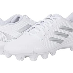 adidas Women's Purehustle 2 MD Baseball Shoe, White/Silver Metallic/Silver Metallic, 10