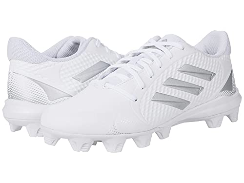 adidas Women's Purehustle 2 MD Baseball Shoe, White/Silver Metallic/Silver Metallic, 10