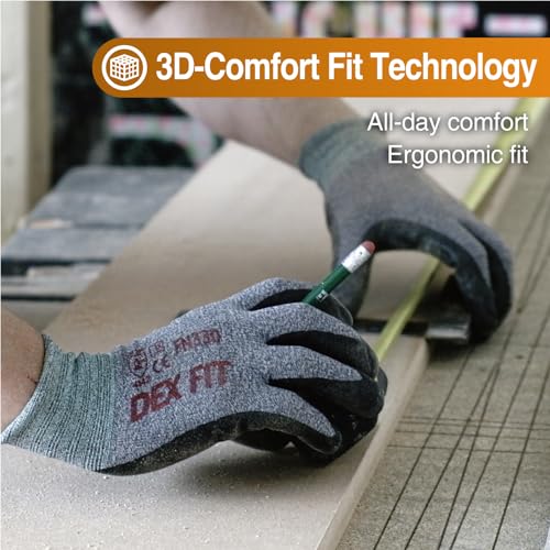 DEX FIT Nitrile Work Gloves FN330, 1 Pair, 3D-Comfort Stretchy Fit, Firm Grip, Thin & Lightweight, Touch-Screen Compatible, Durable, Breathable & Cool, Machine Washable; Grey S (7)