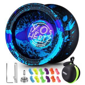 professional yoyo y03-hertz, unresponsive yoyo for kids/adults, pro aluminum metal yo-yo ball for intermediate advanced + extra 12 yoyo strings + yoyo bag + yo-yo bearing + removal tool (3 acid color)