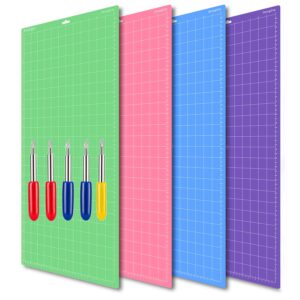 eviswiy 4pcs 12x24 mats for cricut maker 3/maker explore air 2/air/one with 5 pcs blades standardgrip/lightgrip/stronggrip/frabricgrip multiple green blue purple pink cricket cutting mats for cricut