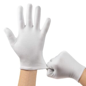 cotton gloves, 10pairs(20 pcs) white cotton gloves for women and men, washable stretch cotton gloves for dry hands and eczeme moisturizing cloth gloves, coin jewelry silver cotton inspection gloves