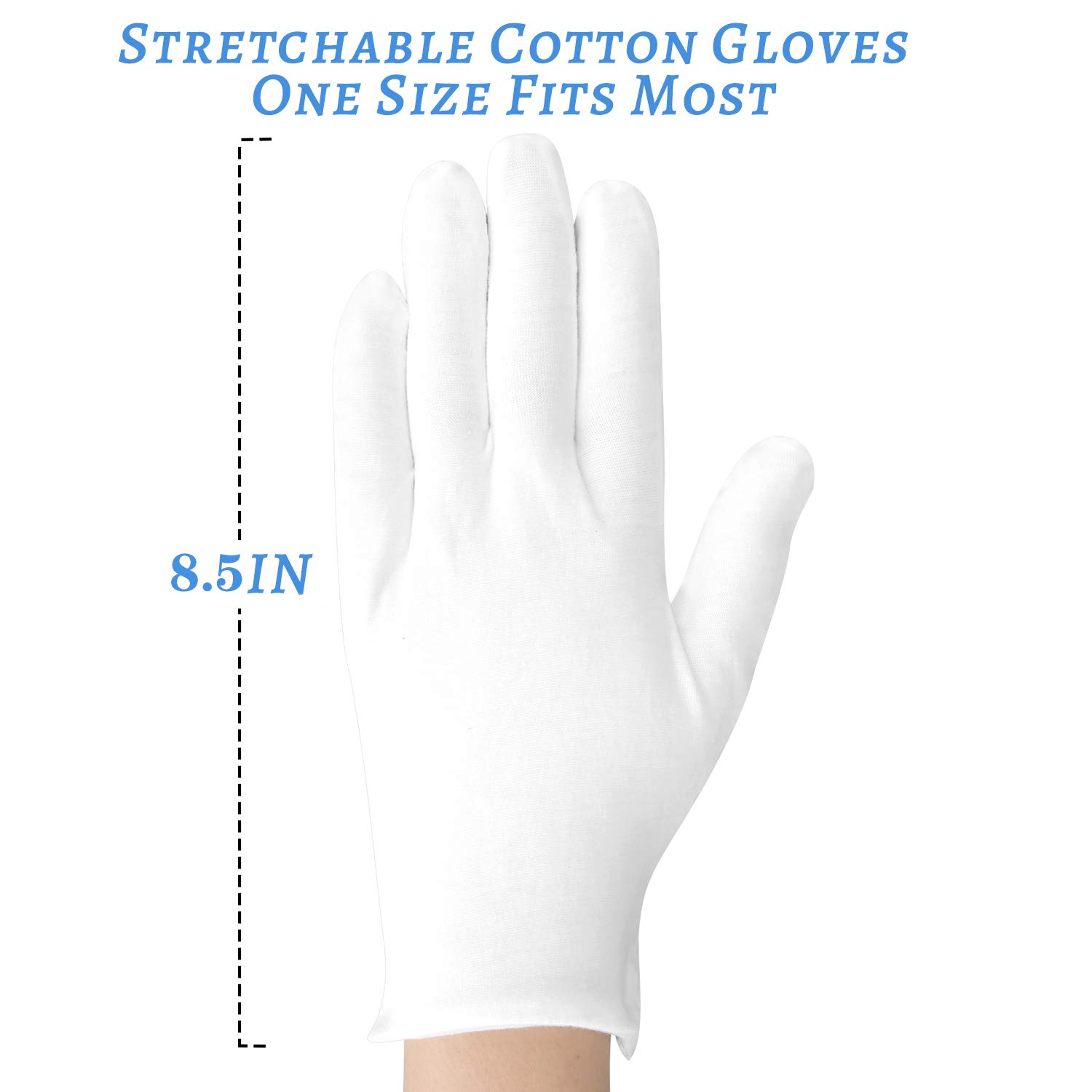 Cotton Gloves, 10pairs(20 Pcs) White Cotton Gloves for Women and Men, Washable Stretch Cotton Gloves for Dry Hands and Eczeme Moisturizing Cloth Gloves, Coin Jewelry Silver Cotton Inspection Gloves