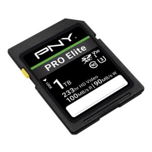 PNY 1TB PRO Elite Class 10 U3 V30 SDXC Flash Memory Card - 100MB/s, Class 10, U3, V30, 4K UHD, Full HD, UHS-I, Full Size SD