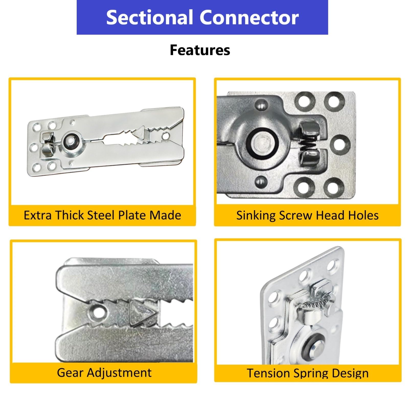 Merrian Living Sectional Couch Connectors, 2 Pack Couch Clips, Sofa Connectors, Furniture Hardware with Screws.