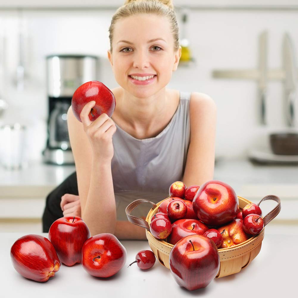 BigOtters Artificial Apples, 30PCS Fake Fruits Red Apples Dark Red Apple Lifelike Simulation for Home House Kitchen Table Basket Photography Party Decoration