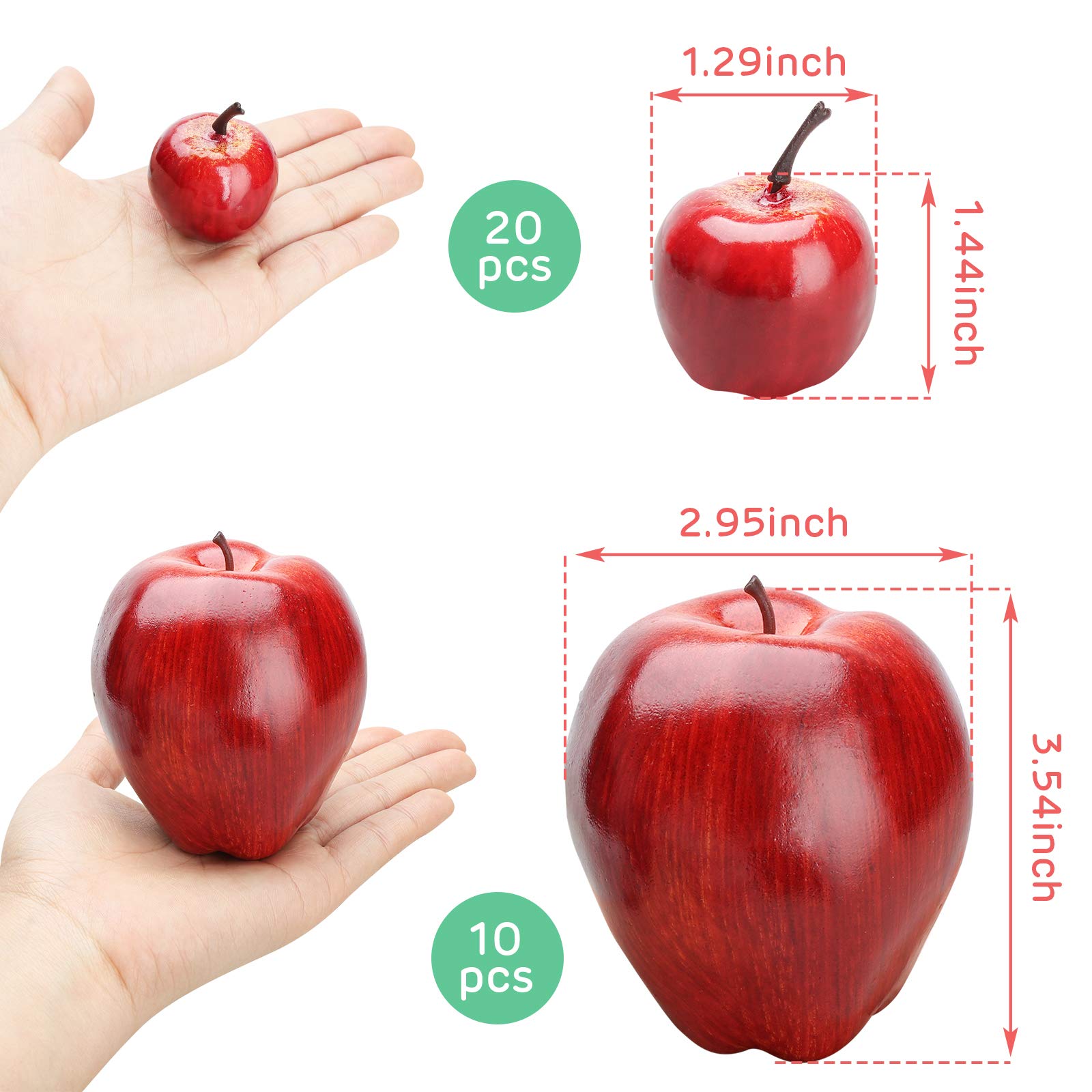 BigOtters Artificial Apples, 30PCS Fake Fruits Red Apples Dark Red Apple Lifelike Simulation for Home House Kitchen Table Basket Photography Party Decoration