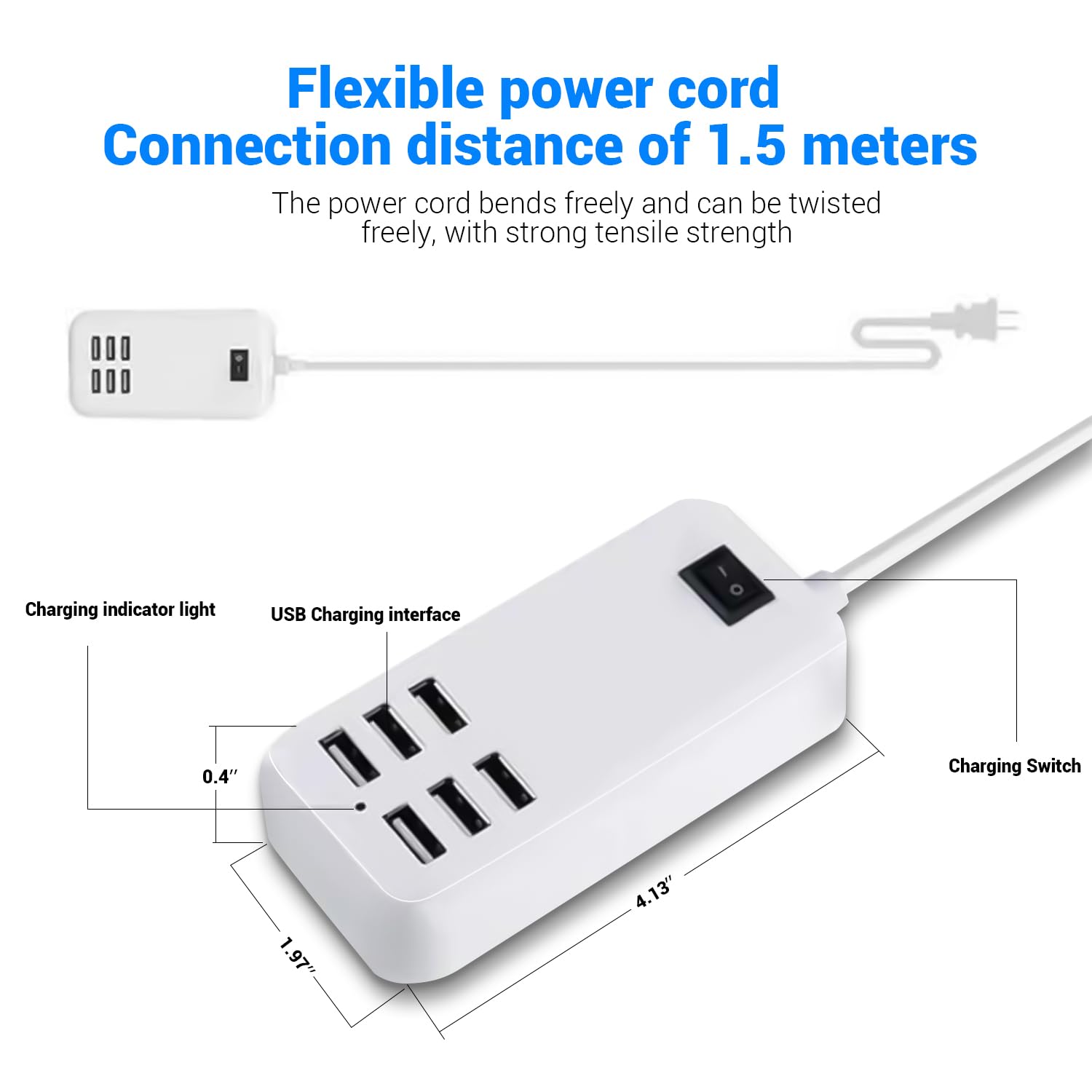 6 Ports USB Charger Hub Desktop US Plug AC Power Wall Travel Charging Adapter Slots Charging Station