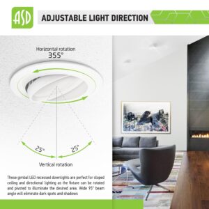 ASD 6 Gimbal Retrofit LED Can Recessed Light 4000K Bright White 15W 120V 1050Lm Dimmable Ceiling Downlights for Flat CRI 90, 6" Retrofit Recessed Eyeball Lighting Replacement, ETL, 12 Pack