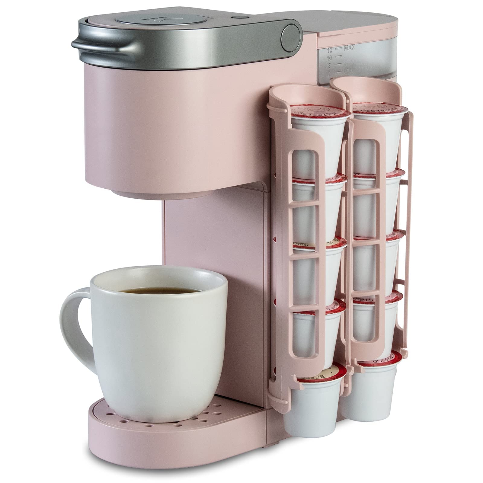 STORAGENIE Coffee Pod Holder for Keurig K-cup, Side Mount K Cup Storage, Perfect for Small Counters (2 Rows/For 10 K Cups, PINK)