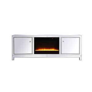 elegant decor reflexion 72 in. mirrored tv stand with crystal fireplace in antique silver