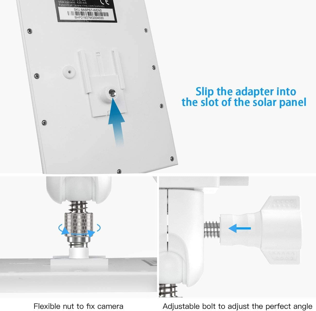 Outdoor Mount for Ring Solar Panel,Ring Super Solar Panel,Eufy,Wyze,Reolink，Arlo Solar Panels,Fits 1.96-7.87" Pole, Tree, Cylindri Rail, Drainage Pipe, No Punching(White, 1 Pack)