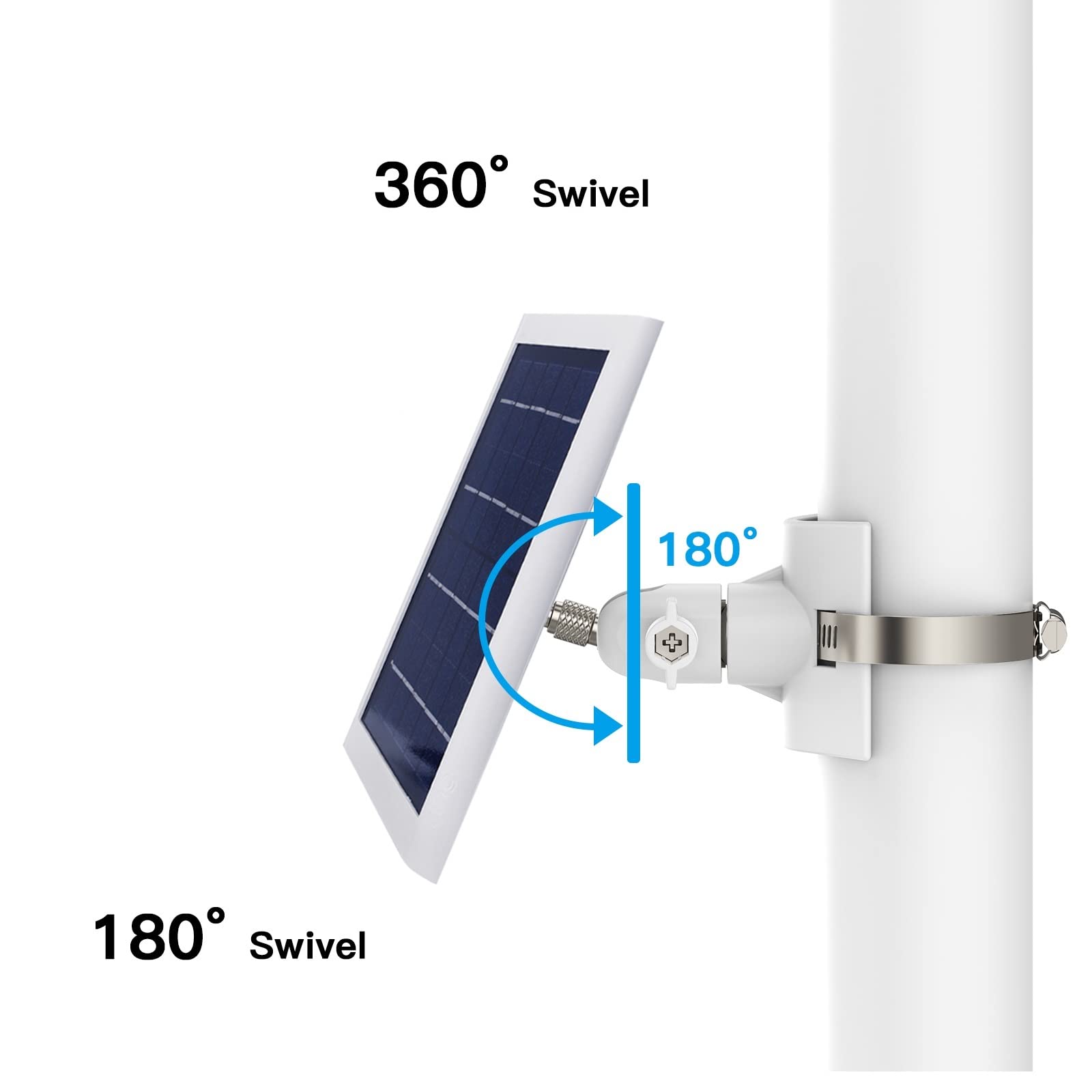 Outdoor Mount for Ring Solar Panel,Ring Super Solar Panel,Eufy,Wyze,Reolink，Arlo Solar Panels,Fits 1.96-7.87" Pole, Tree, Cylindri Rail, Drainage Pipe, No Punching(White, 1 Pack)