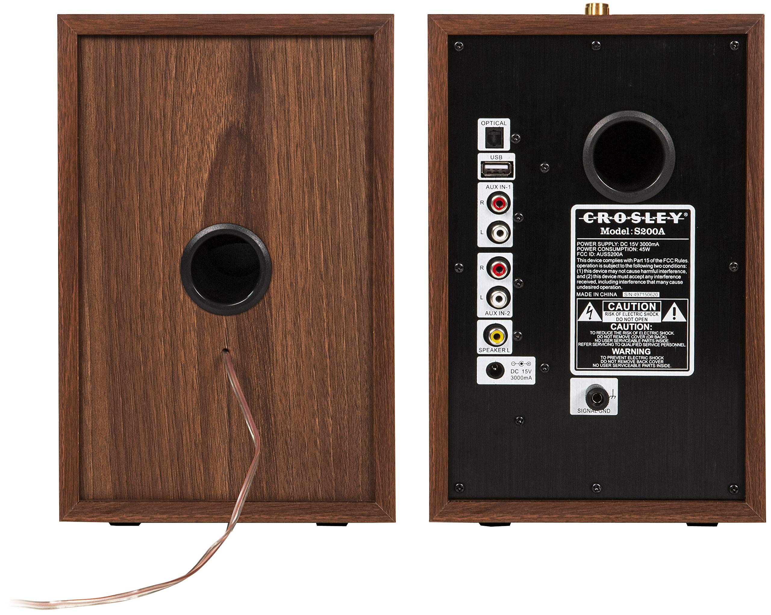 Crosley S200A-WA 4" Active Powered Bluetooth Stereo Speakers with Optical, USB, and Aux Connections, Walnut