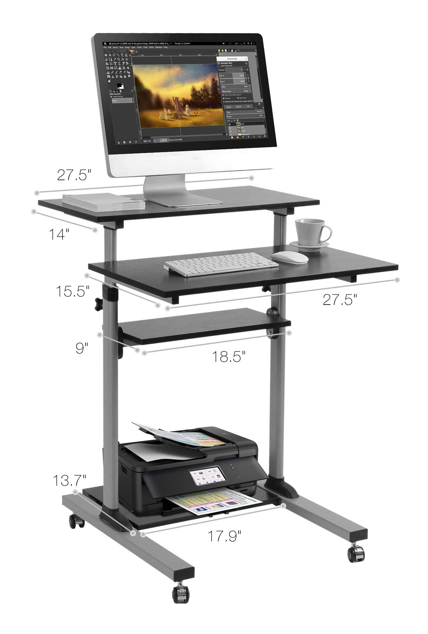 TechOrbits White Mobile Standing Desk Rolling Workstation Cart - Stand Up Media Podium Mobile Desk