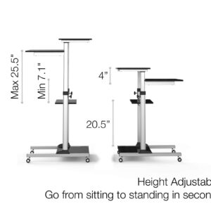 TechOrbits White Mobile Standing Desk Rolling Workstation Cart - Stand Up Media Podium Mobile Desk