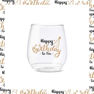 TOSSWARE POP 14oz Vino Golden Birthday Series, SET OF 6, Premium Quality, Recyclable, Unbreakable & Crystal Clear Plastic Printed Glasses