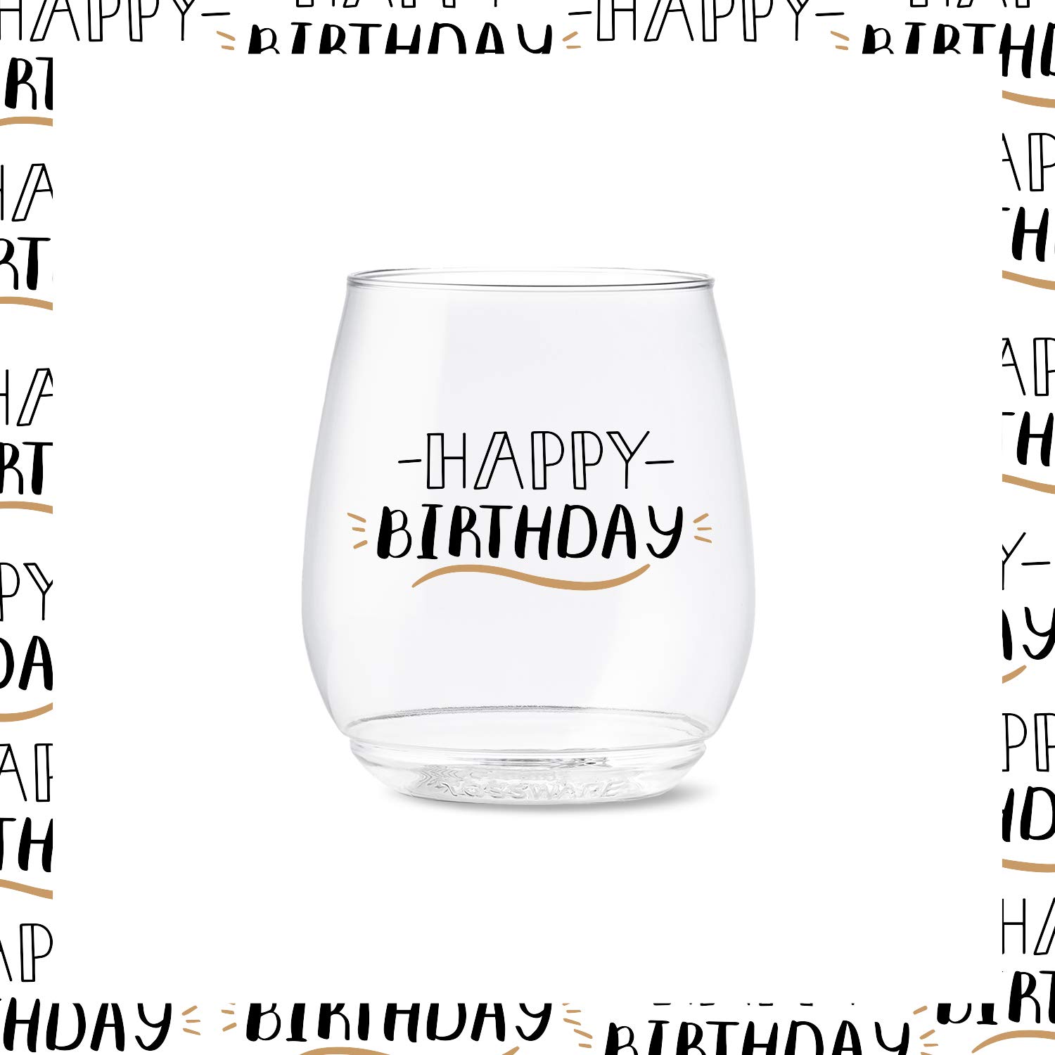 TOSSWARE POP 14oz Vino Golden Birthday Series, SET OF 6, Premium Quality, Recyclable, Unbreakable & Crystal Clear Plastic Printed Glasses