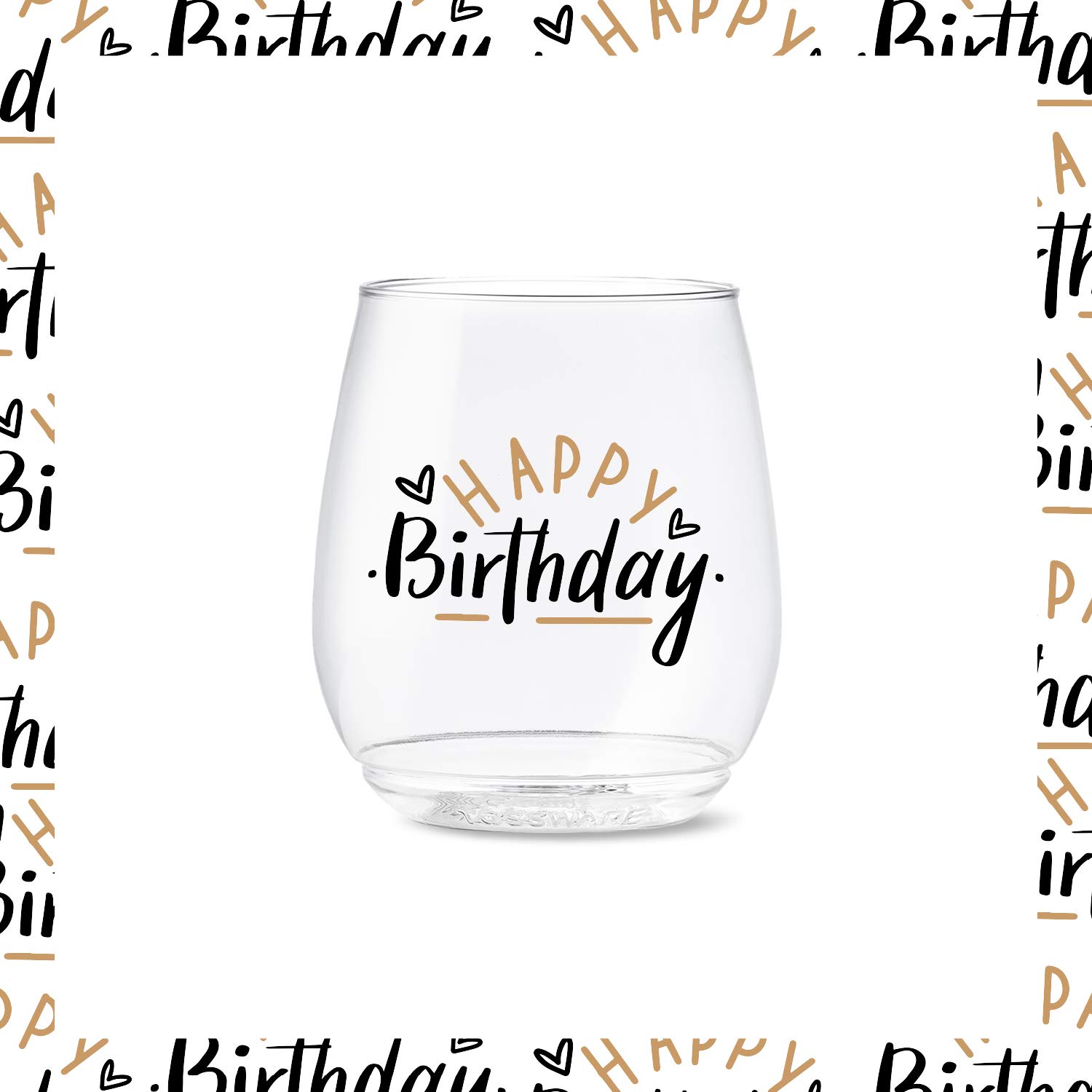 TOSSWARE POP 14oz Vino Golden Birthday Series, SET OF 6, Premium Quality, Recyclable, Unbreakable & Crystal Clear Plastic Printed Glasses