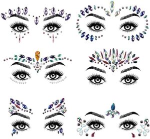 uraqt face gems glitter, 6 pcs face glitter festival face stickers set, crystals stick on gems for eyes body, self-adhesive rhinestone temporary tattoos festival decorations