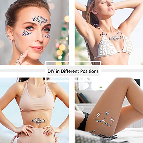 URAQT Face Gems Glitter, 6 Pcs Face Glitter Festival Face Stickers Set, Crystals Stick on Gems for Eyes Body, Self-adhesive Rhinestone Temporary Tattoos Festival Decorations