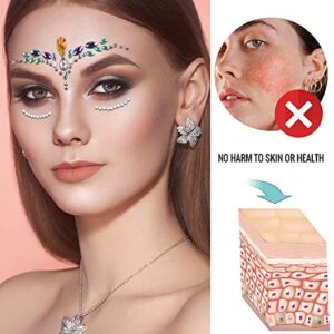 URAQT Face Gems Glitter, 6 Pcs Face Glitter Festival Face Stickers Set, Crystals Stick on Gems for Eyes Body, Self-adhesive Rhinestone Temporary Tattoos Festival Decorations