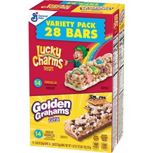 golden grahams lucky charms breakfast cereal treat bars variety pack, 28 ct