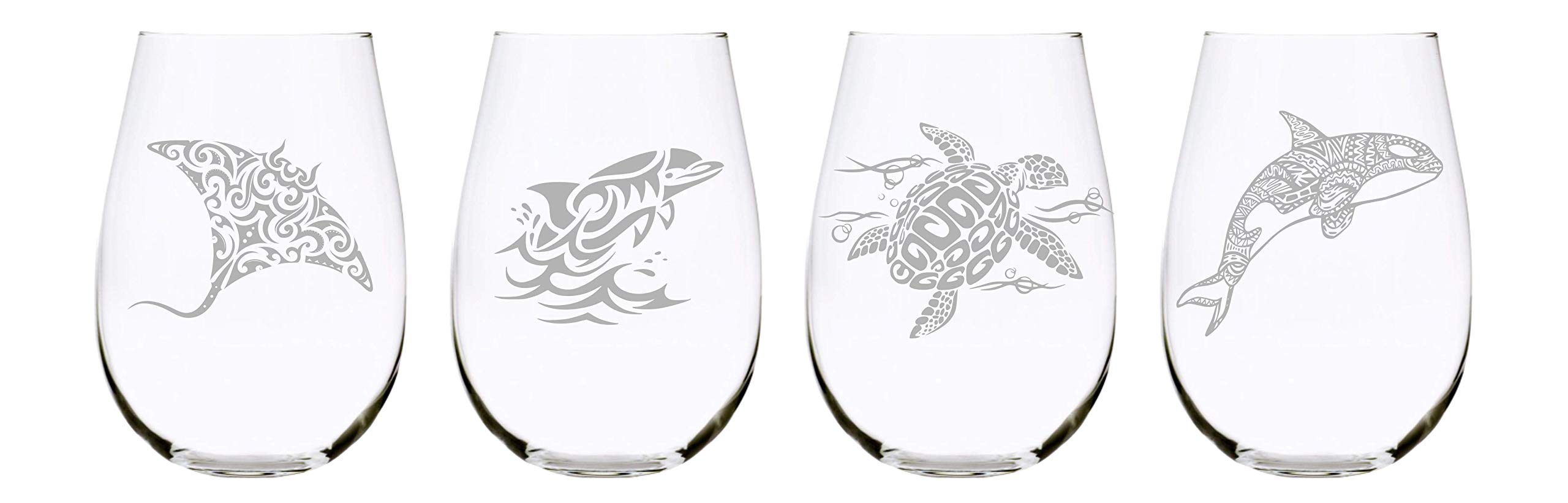 Sea animals 17 oz. stemless wine glass (set of 4)