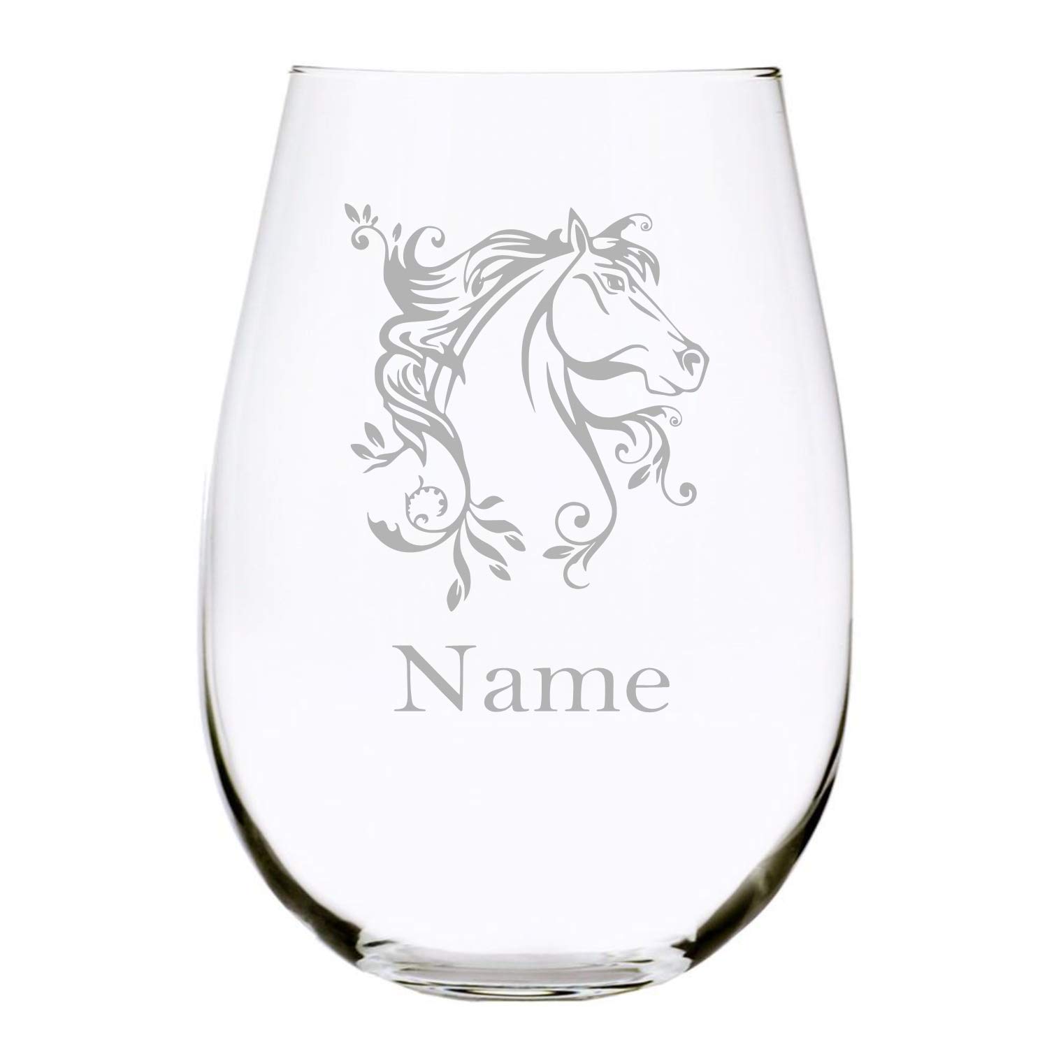 Horse with name 17 oz. stemless wine glass