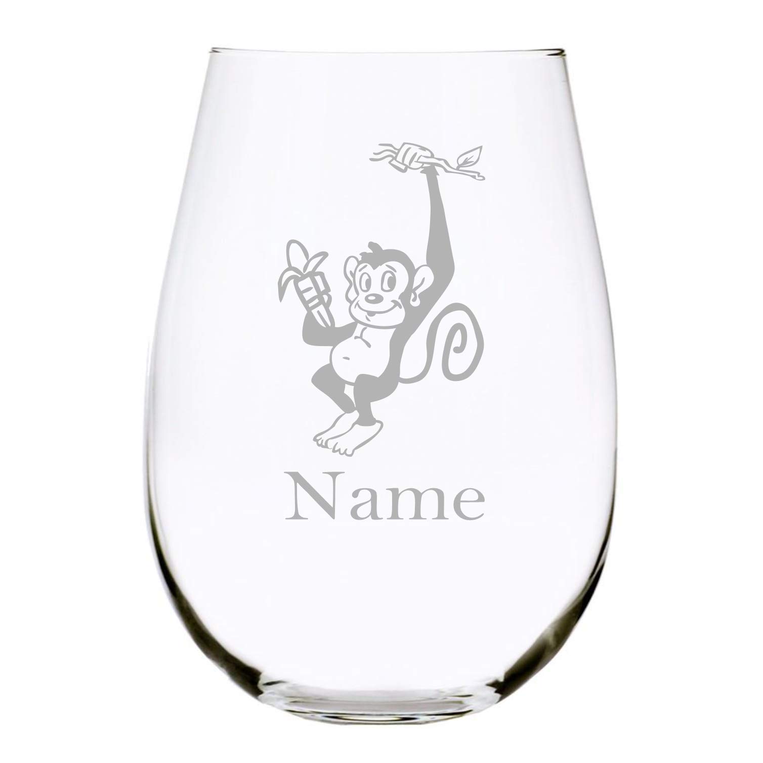 Monkey with name 17 oz. stemless wine glass