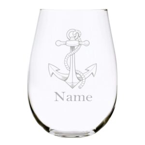 nautical anchor with name 17 oz. stemless wine glass