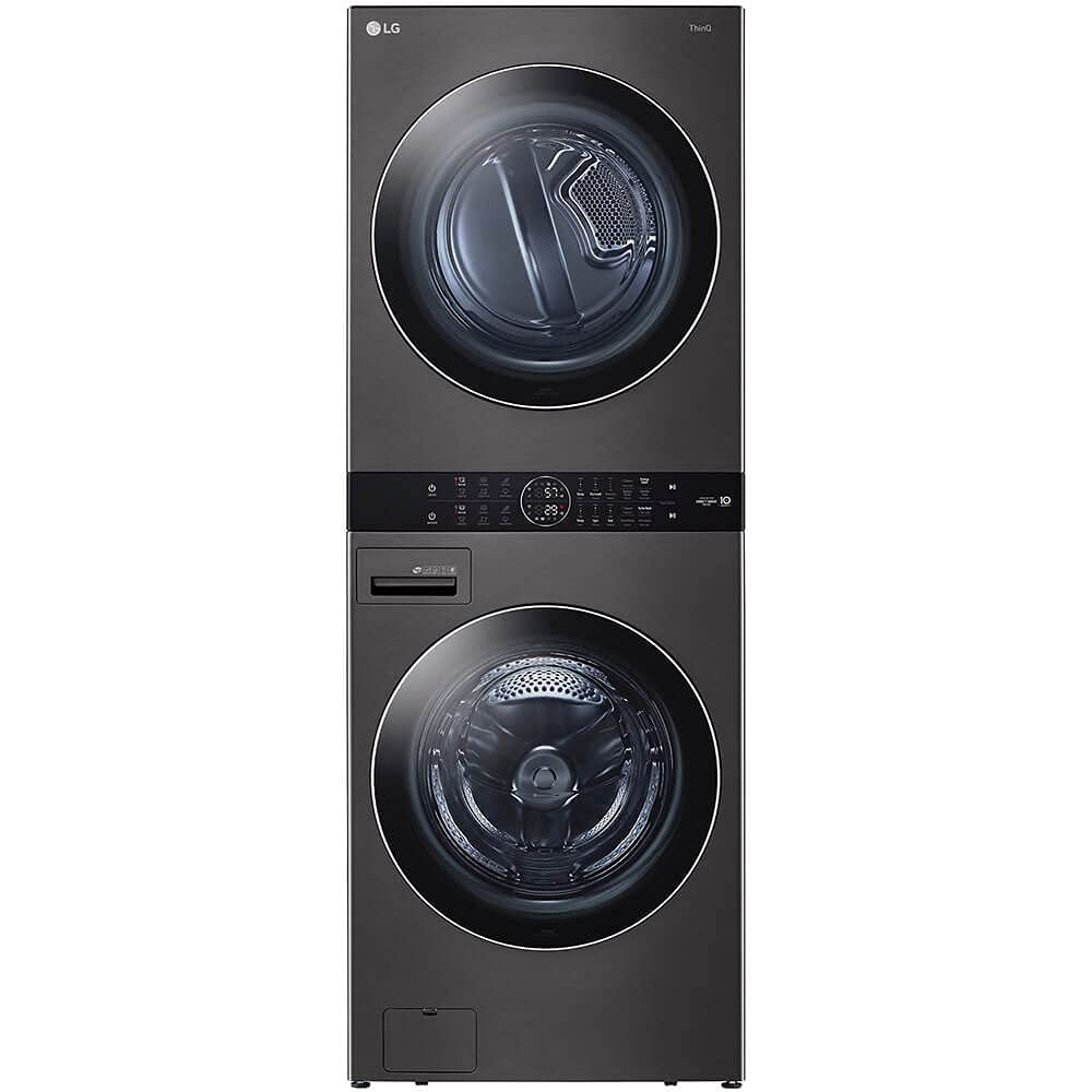 LGE WKEX200H Single Unit Washtower With Center Control 4.5 Cu.Ft. Front Load Washer & 7.4 Cu.Ft. Electric Dryer (Black Steel)