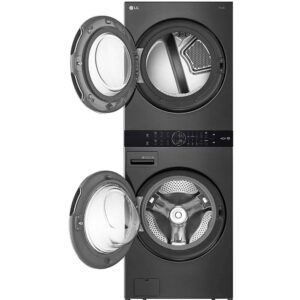 LGE WKEX200H Single Unit Washtower With Center Control 4.5 Cu.Ft. Front Load Washer & 7.4 Cu.Ft. Electric Dryer (Black Steel)