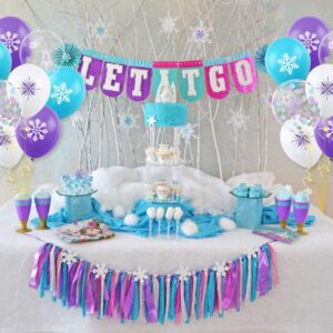 50Pcs Snowflake Balloon with Purple Blue White Latex Balloons, Frozen Snowflake Birthday Party Supplies 12 Inch Winter Theme Balloon for Frozen Baby Shower Winter Wonderland New Year Party Decorations