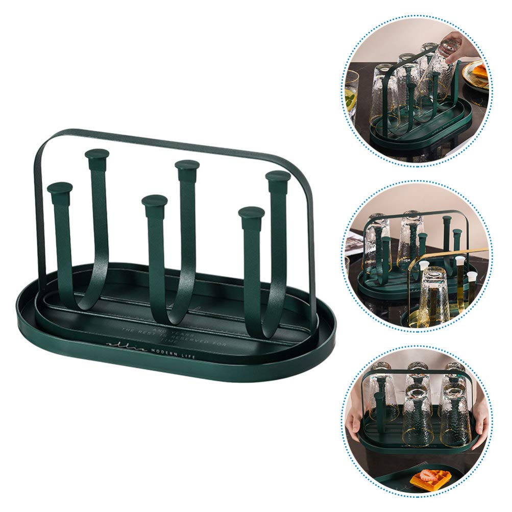 Cabilock 1 Set Cup Storage Rack Coffee Mug Display Mug Holder Tree Organizer Silverware Tray Metal Bottle Drying Organizer Cup Drainer Rack Tea Cup Rack Stand Iron Bracket with Tray