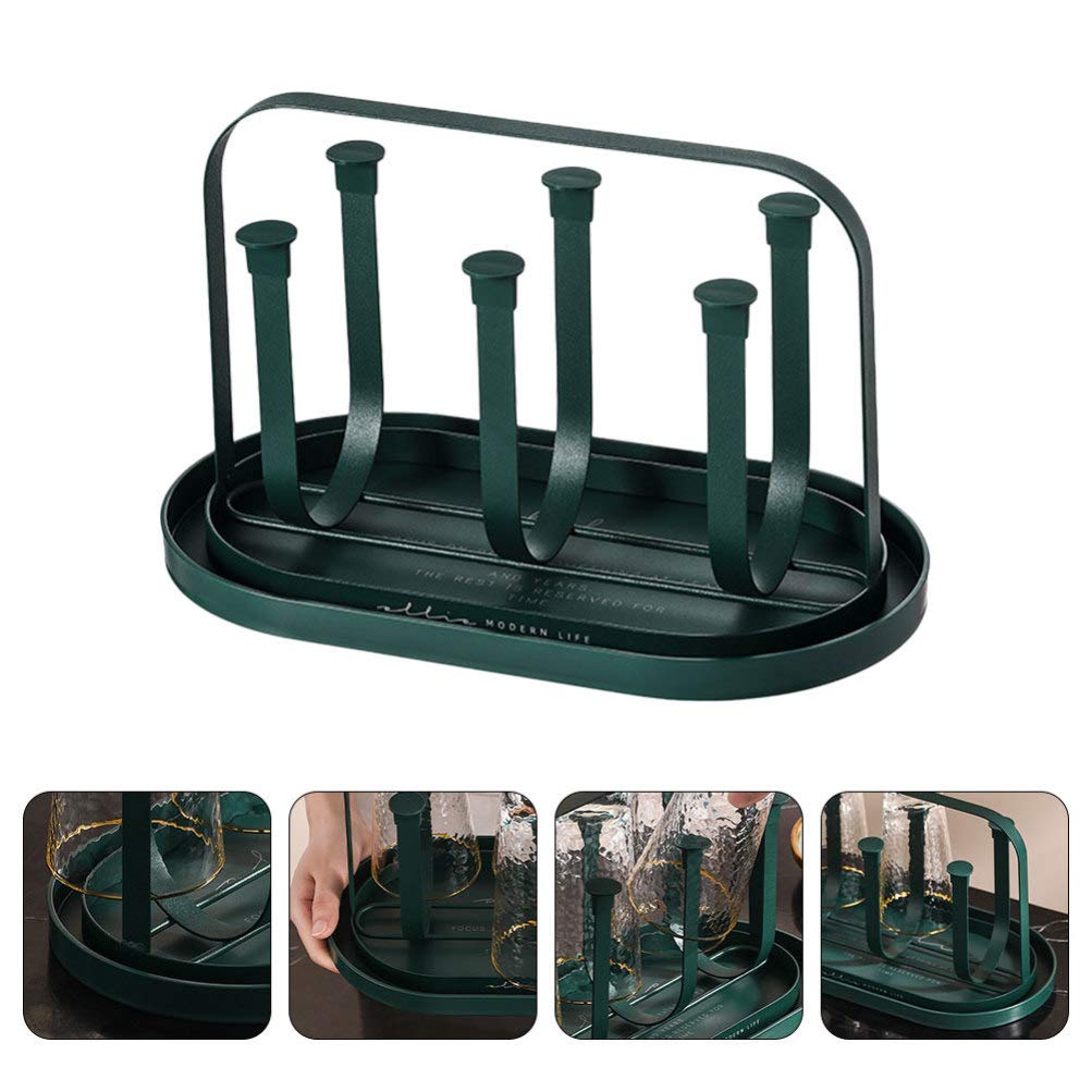 Cabilock 1 Set Cup Storage Rack Coffee Mug Display Mug Holder Tree Organizer Silverware Tray Metal Bottle Drying Organizer Cup Drainer Rack Tea Cup Rack Stand Iron Bracket with Tray