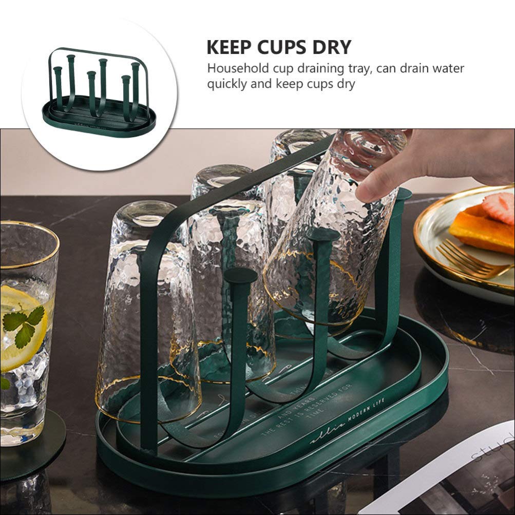 Cabilock 1 Set Cup Storage Rack Coffee Mug Display Mug Holder Tree Organizer Silverware Tray Metal Bottle Drying Organizer Cup Drainer Rack Tea Cup Rack Stand Iron Bracket with Tray