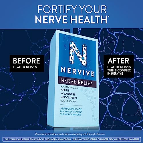 Nervive Nerve Relief, with Alpha Lipoic Acid, to help Reduce Nerve Aches, Weakness, & Discomfort in Fingers, Hands, Toes, & Feet*†, ALA, Vitamins B12, B6, & B1, Turmeric, Ginger, 30 Daily Tablets