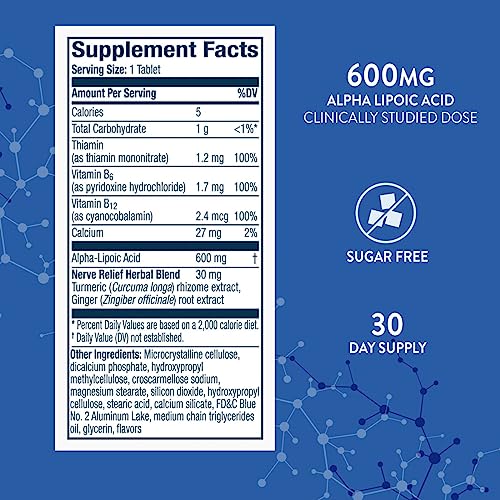 Nervive Nerve Relief, with Alpha Lipoic Acid, to help Reduce Nerve Aches, Weakness, & Discomfort in Fingers, Hands, Toes, & Feet*†, ALA, Vitamins B12, B6, & B1, Turmeric, Ginger, 30 Daily Tablets