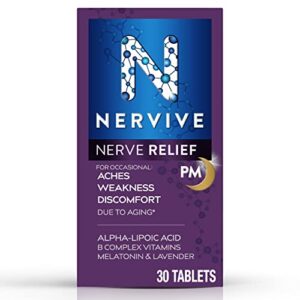 nervive nerve relief pm, with alpha lipoic acid, to help reduce nerve aches, weakness, & discomfort in fingers, hands, toes & feet*†, vitamins b1&b6, melatonin, chamomile, lavender, 30 nightly tablets