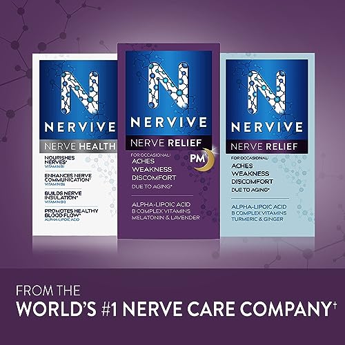 Nervive Nerve Relief PM, with Alpha Lipoic Acid, to help Reduce Nerve Aches, Weakness, & Discomfort in Fingers, Hands, Toes & Feet*†, Vitamins B1&B6, Melatonin, Chamomile, Lavender, 30 Nightly Tablets