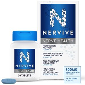 nervive nerve health, with alpha lipoic acid, to fortify nerve health and support healthy nerve function in fingers, hands, toes, & feet*, ala, vitamins b12, b6, & b1, 30 daily tablets