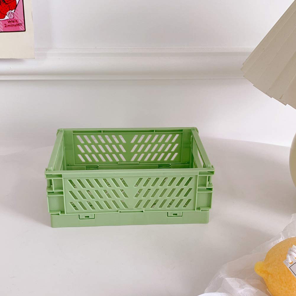 Mini Collapsible Storage Crates/Stackable Storage Container Basket, Folding Plastic Storage Box Foldable Plastic Storage Case Desktop Carrying Basket 1#Mini Green