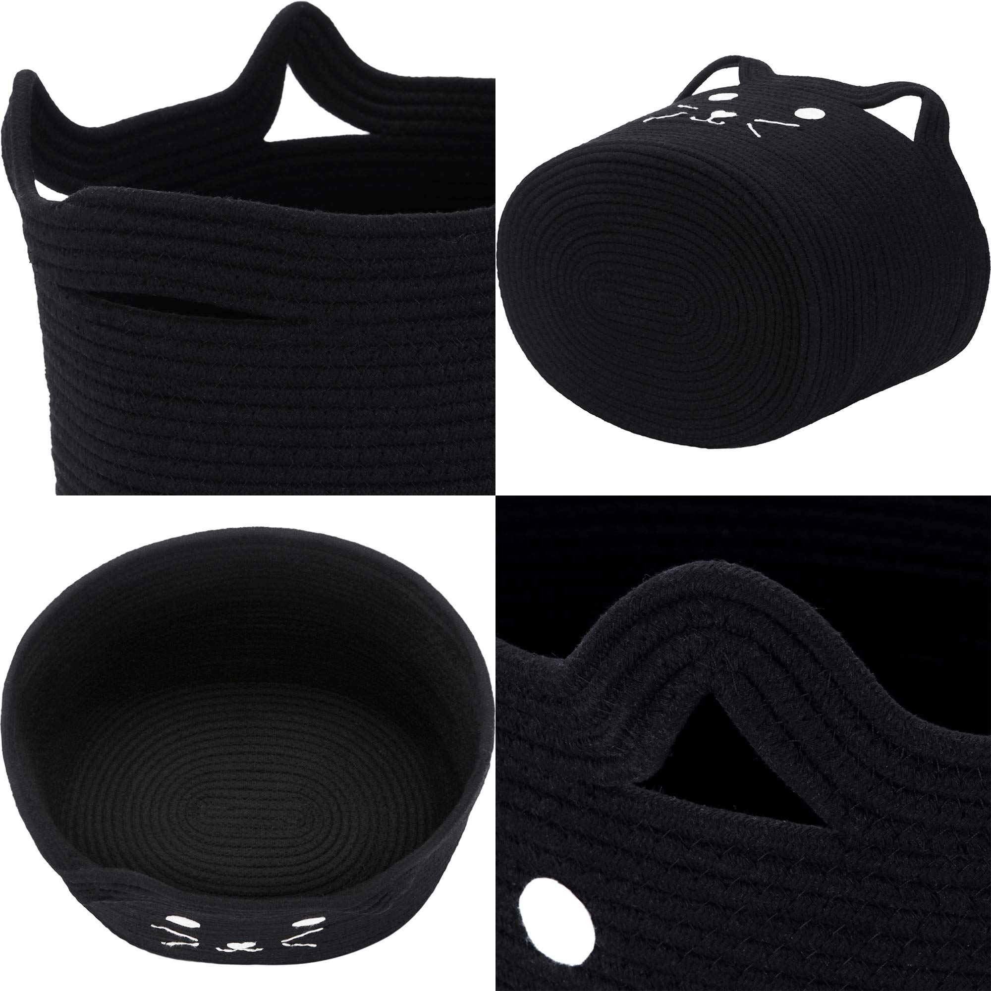 Sea Team Large Cotton Rope Storage Basket with Handles, Woven Storage Bin, Nursery Storage Box, Toys Clothes Organizer, Fabric Pet Storage Basket, Nest for Cat, Dog, 16.5 x 11.8 x 11 inches, Black