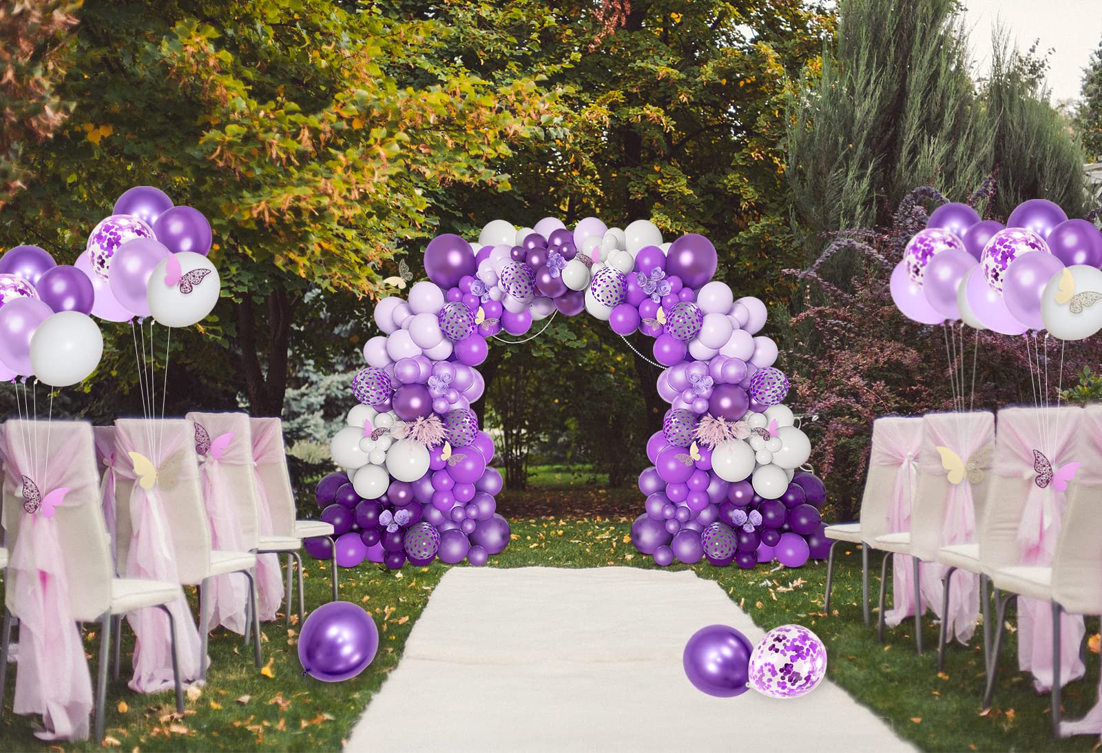 152Pcs Purple Balloons Garland Arch Kit White Purple Confetti Latex Metallic Balloons with Paper Butterfly for Wedding Engagement Mothers Day Purple Butterfly Birthday Party Decorations Supplies