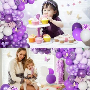 152Pcs Purple Balloons Garland Arch Kit White Purple Confetti Latex Metallic Balloons with Paper Butterfly for Wedding Engagement Mothers Day Purple Butterfly Birthday Party Decorations Supplies